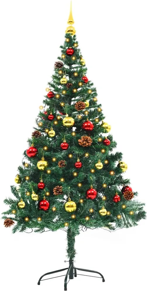 Vánoční stromek s LED osvětlením a baňkami zelený 150 cm 321499