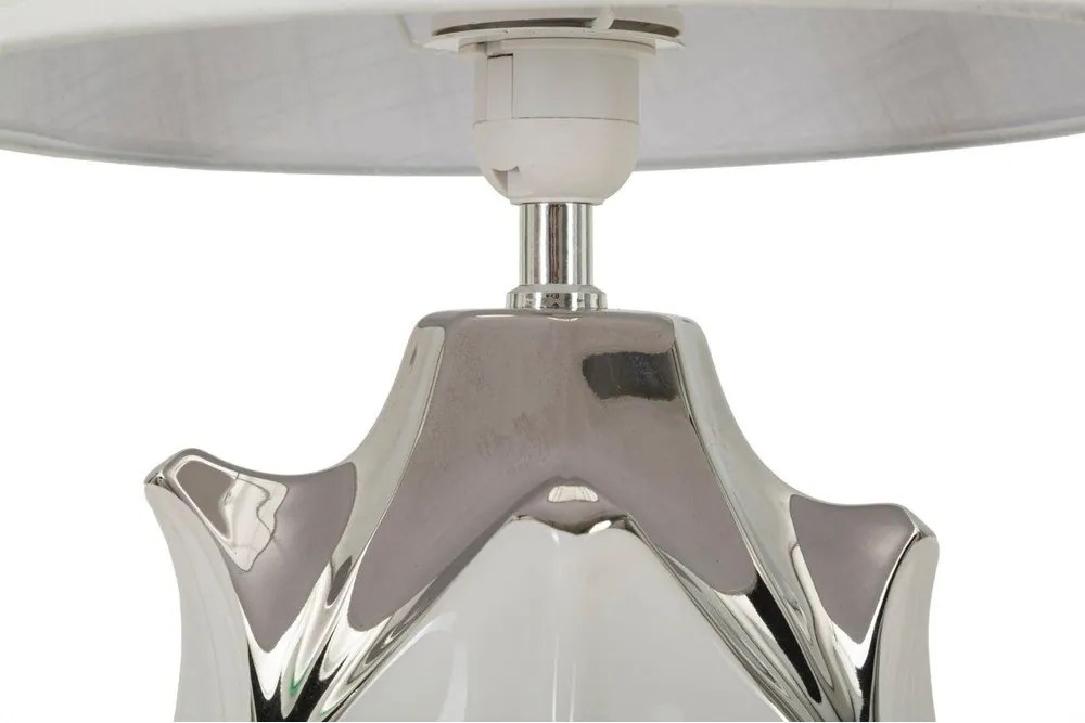Bílá/ve stříbrné barvě keramická stolní lampa s textilním stínidlem (výška 51 cm) Shiney – Mauro Ferretti