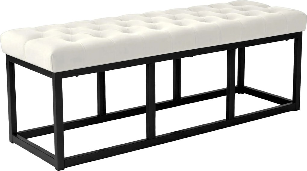 Lavice Polson samet černá konstrukce 120 cm – krémová