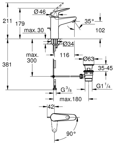 GROHE 24328001 - Umyvadlová baterie SWIFT 179 mm lesklý chrom