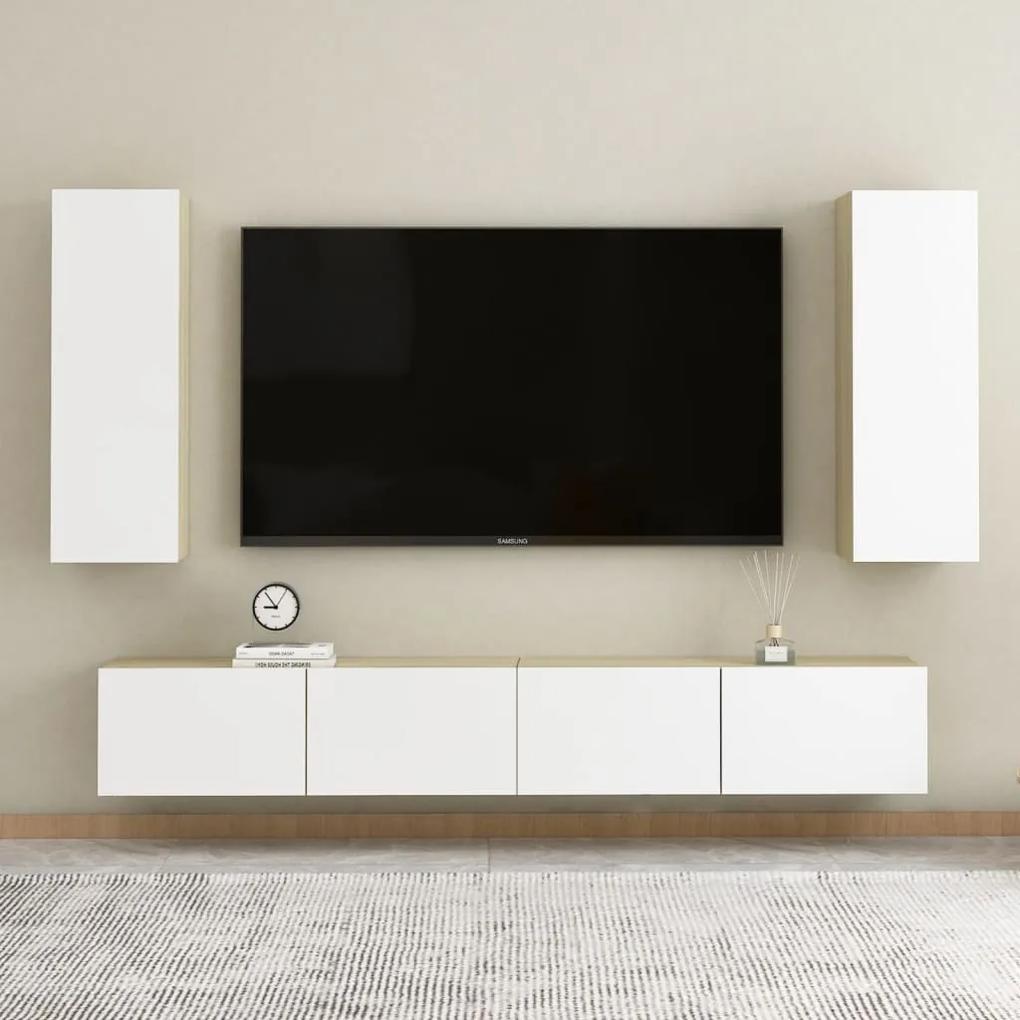 TV stolek Camion - dřevotříska - 30,5x30x90 cm | bílý a dub sonoma