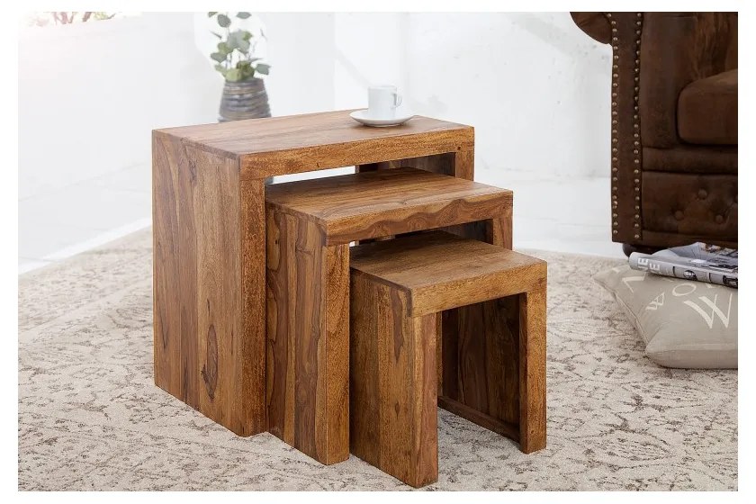 Massive home | 3Set odkládací stolek Makassar 45 cm masiv palisandr