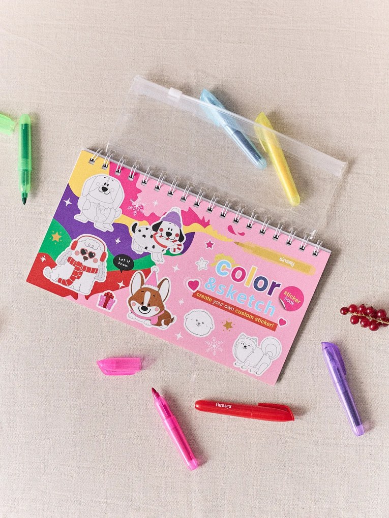 Sinsay - Vánoční kreativní sada: samolepkové omalovánky a fixy 7 pack - růžová