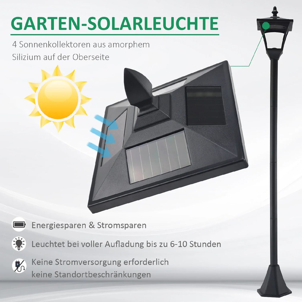 Outsunny Solární zahradní lucerna Lantern Path Light s LED 40 lumenů černá 18 x 18 x 160cm | Aosom