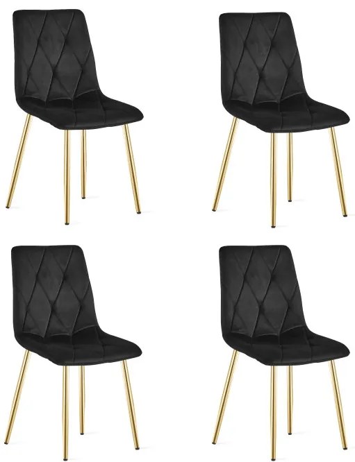 Set čtyř jídelních židlí LIBRA sametové, černé / zlaté nohy (4 ks)