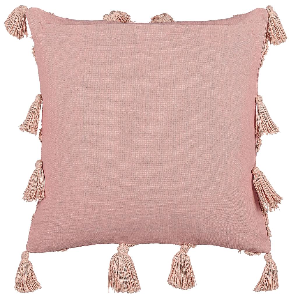 Sada 2 tkaných bavlněných polštářů se střapci 45 x 45 cm růžové TORENIA Beliani