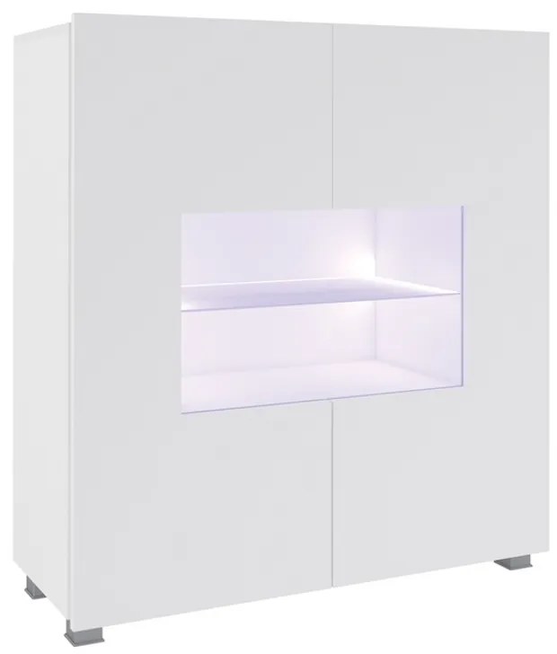 Komoda CALABRINI, 100x107x35, bílá/bílý lesk, + bílé LED