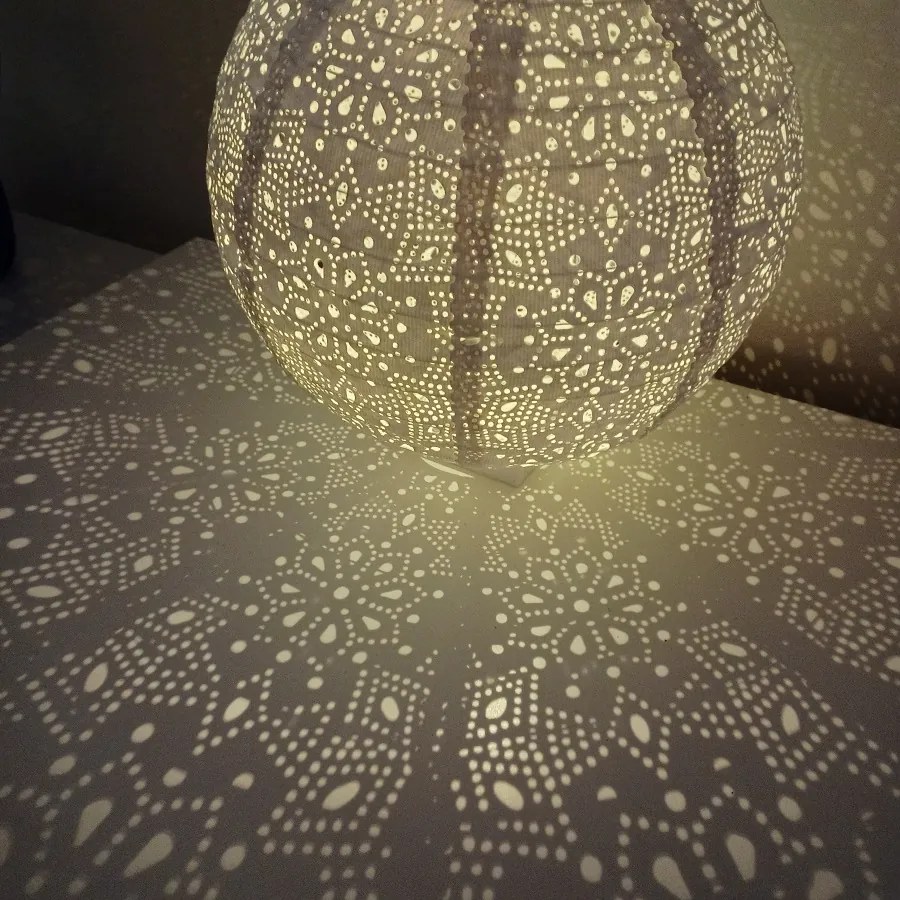 LED lampion solární bílý venkovní 30 cm, teple bílá, látkový papír