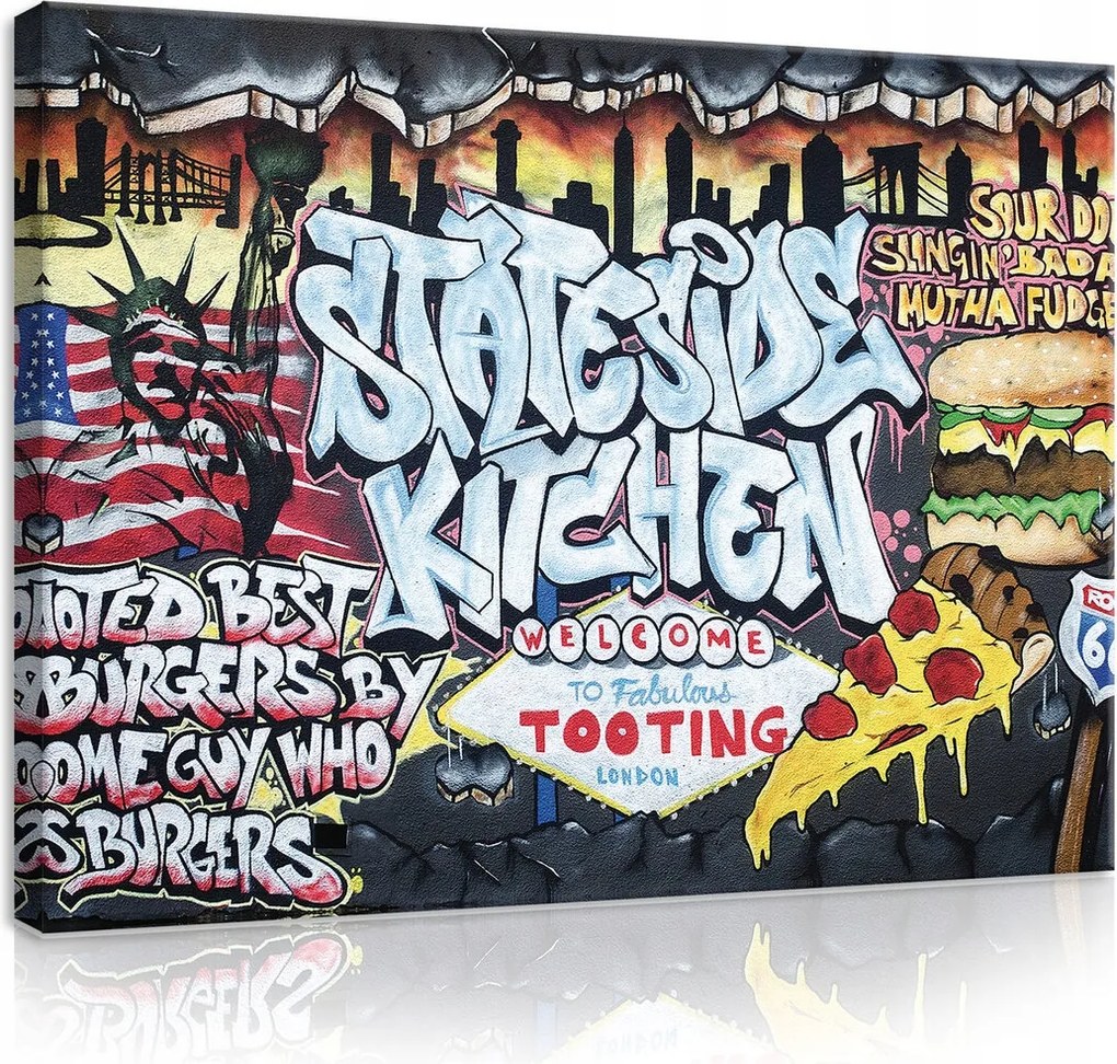 Obraz 80x60 Graffiti street-art městská kuchyně burgery pizza New York