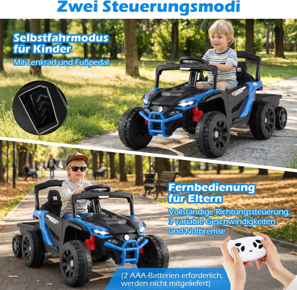 Costway 12 V Dětský traktor s odnímatelným přívěsem a rodičovským dálkovým