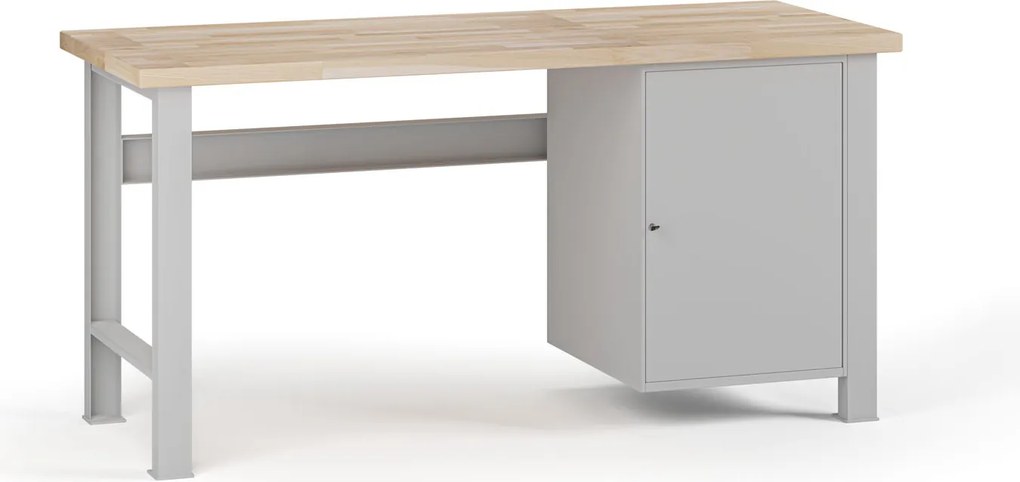 Dílenský pracovní stůl G7, buková spárovka, 1700 x 685 x 840 mm, 1x skříňka, šedá