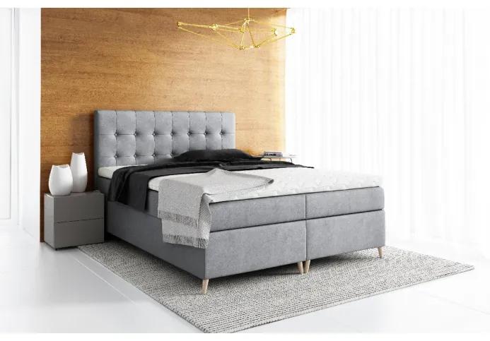 Elegantní čalouněná postel Komala s úložným prostorem tmavě šedá 200 x 200 + topper zdarma