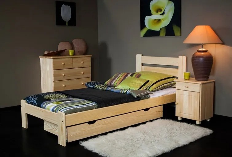 ImportWorld Dřevěná postel Anna 90x200 + rošt ZDARMA (Barva dřeva: Borovice)