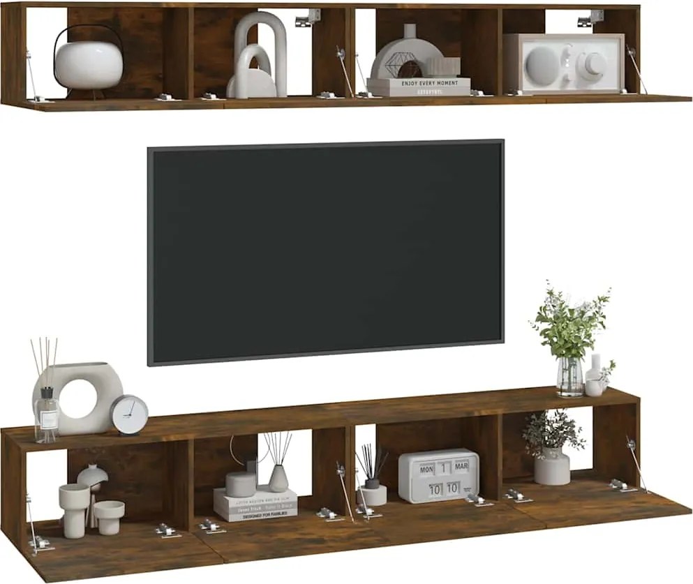 Nástěnné TV skříňky 4 ks kouřový dub 100 x 30 x 30 cm 3114195