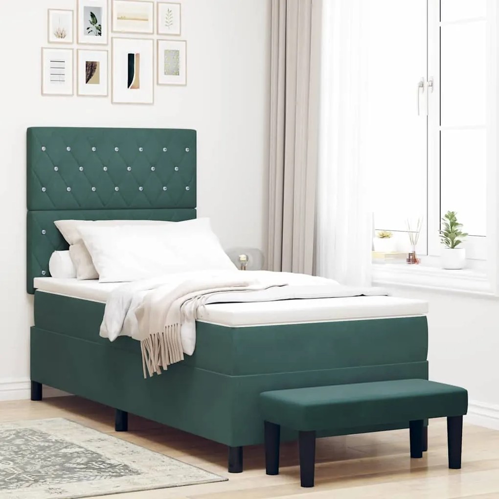 Postel s boxspringem s čelo Tmavě zelená 190 x 90 cm samet 3344417