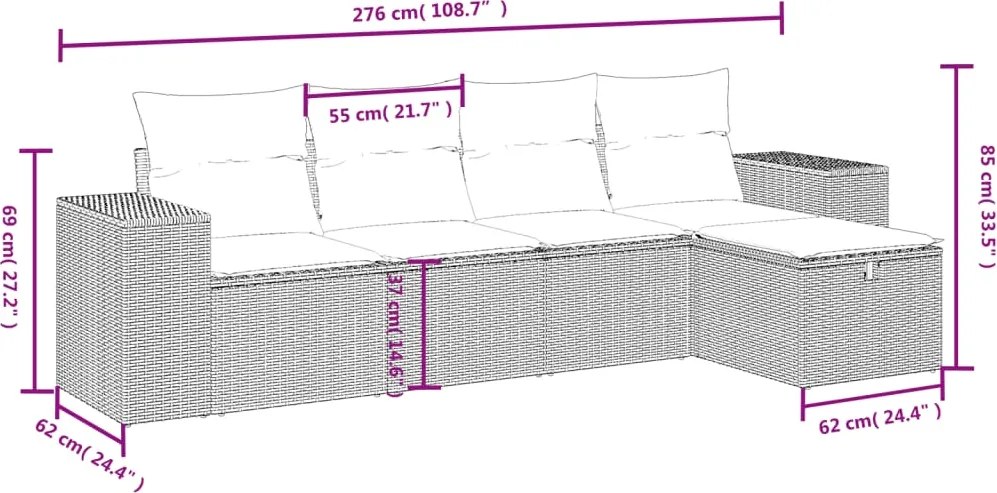 5dílná zahradní sedací souprava s poduškami černá polyratan 3264392