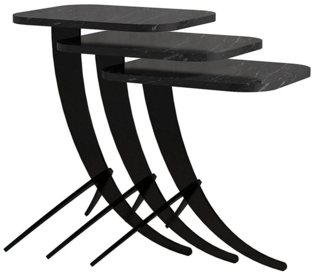 Odkládací stolek Pion Black Marble, 3 ks