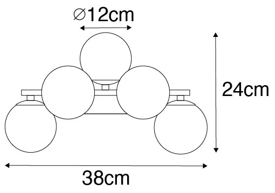 Moderní nástěnná lampa černá s kouřovým sklem 5-světlo - Bianca