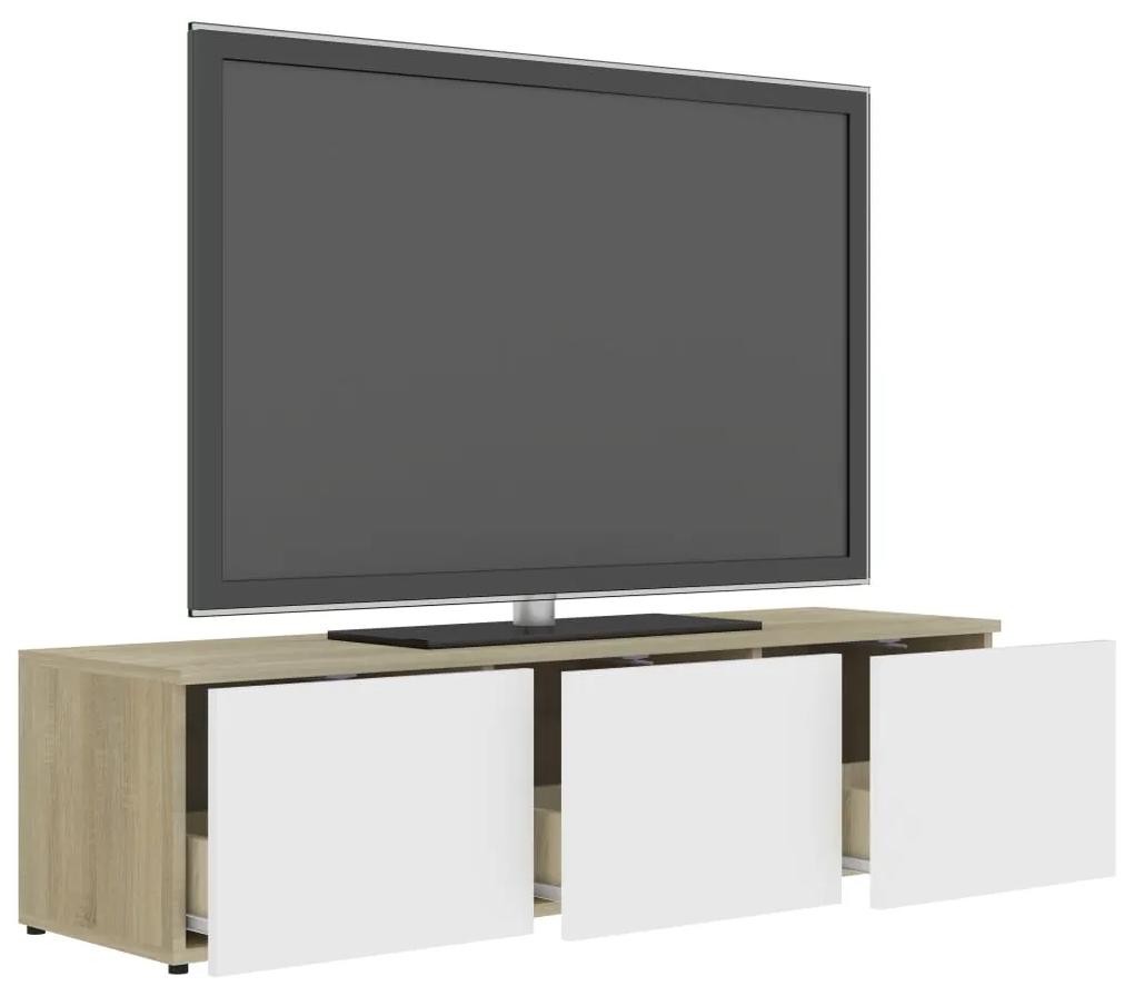 TV stolek Ikas - bílý a dub sonoma | 120x34x30 cm