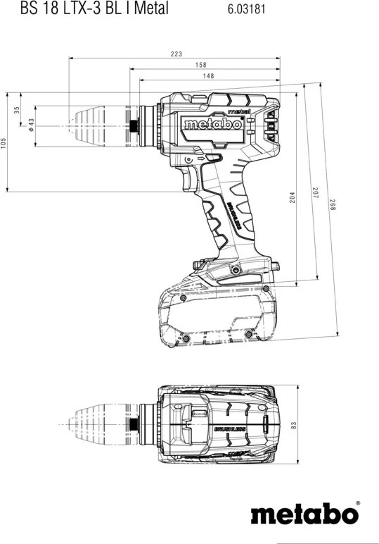 Aku vrtačka Metabo BS 18 LTX-3 BL I Metal (solo v kartonu)