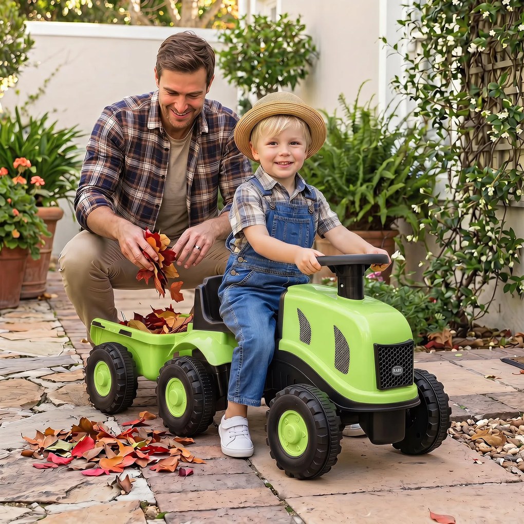 Costway Dětský traktor s přívěsem, klaksonem a ergonomickou