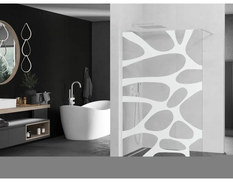 Mexen Kioto, Walk-In sprchová zástěna 70 x 200 cm, 8mm sklo čiré/bílý vzor, bílý profil, 800-070-101-20-97