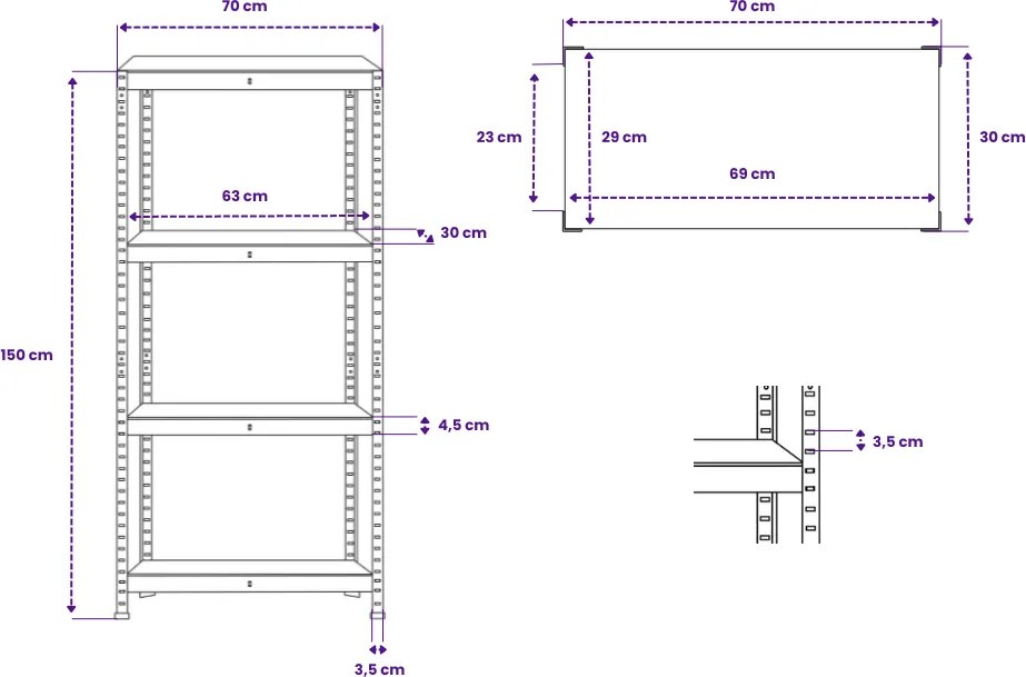 Zinkovaný kovový regál Mamutex Standard 1500x700x300 mm – 4 police, nosnost 700 kg