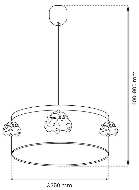 Dětské závěsné svítidlo Automobile, 1x bílé/modré textilní stínítko, bl