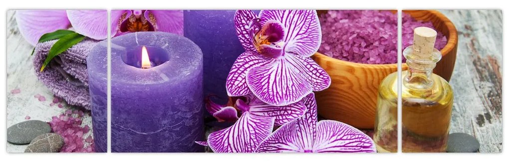 Obraz orchideí a svíček (170x50 cm)