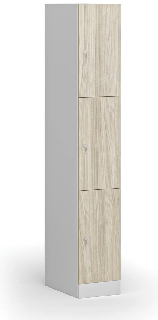 Šatní skříňka S1 s úložnými boxy, 3 boxy, 1850 x 300 x 500 mm, demont, cylindrický zámek, laminované dveře, dub přírodní