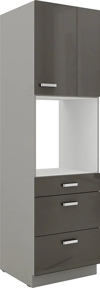 GREY gr | vysoká skříňka 60 DPS-210 3S1F na vestavnou troubu | PREMIUM BOX | 60 cm | světle šedá/tmavě šedá lesk