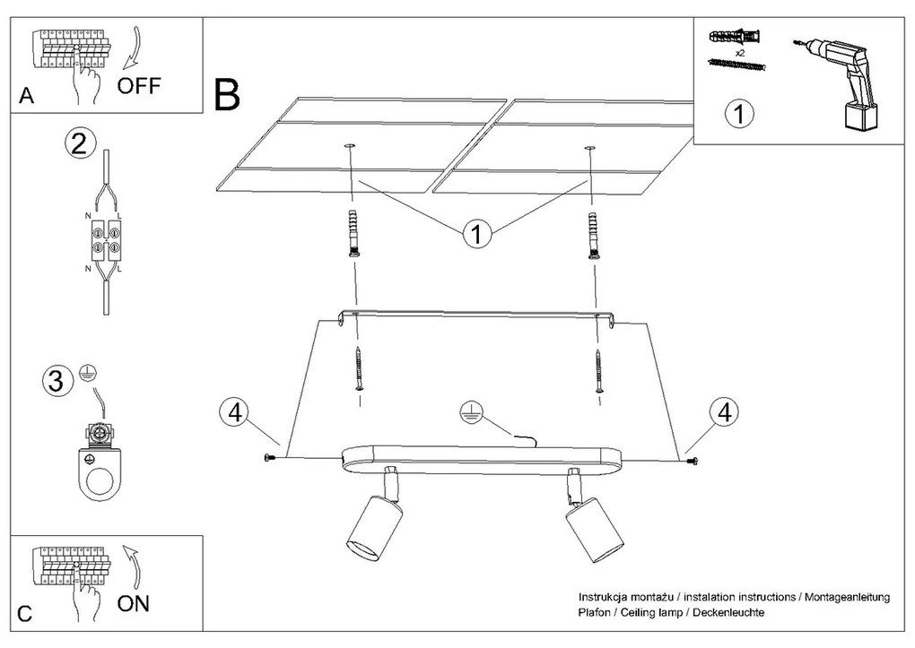 Sollux Lighting Stropní svítidlo FORNES 2 Černá