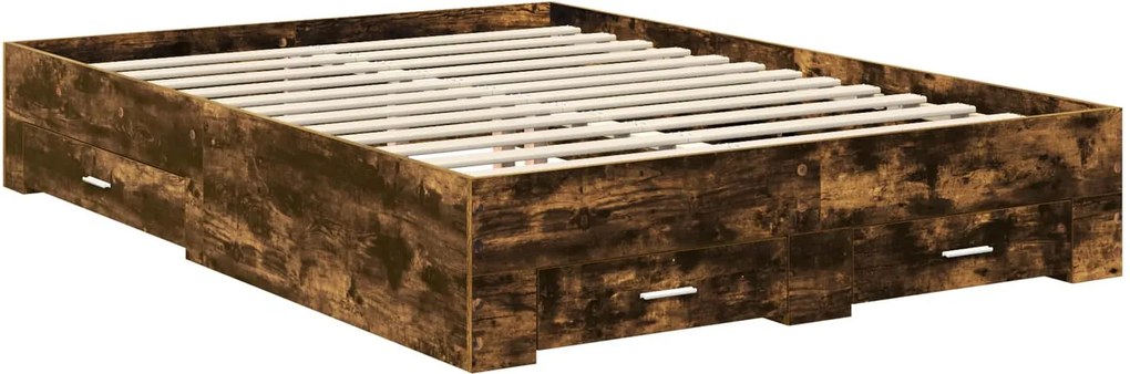 Rám postele s čelo Kouřový dub 135 x 190 cm Kompozitní dřevo 3409999