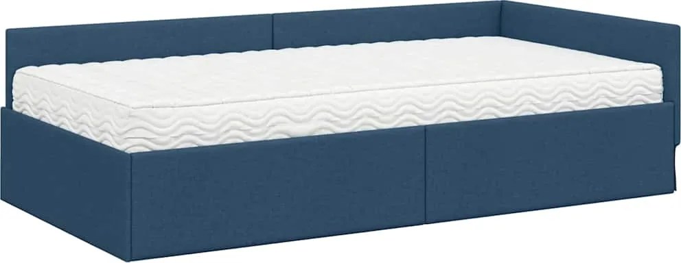 Rohový rám postele s matrací Jiný s čelo 2 ks Modrá textil 3393588