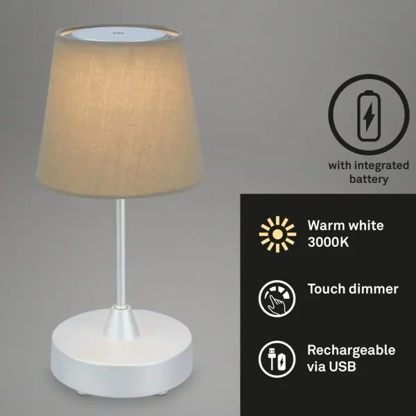 Brilo - LED Stmívatelná nabíjecí stolní lampa LED/3W/5V IP44 stříbrná/béžová