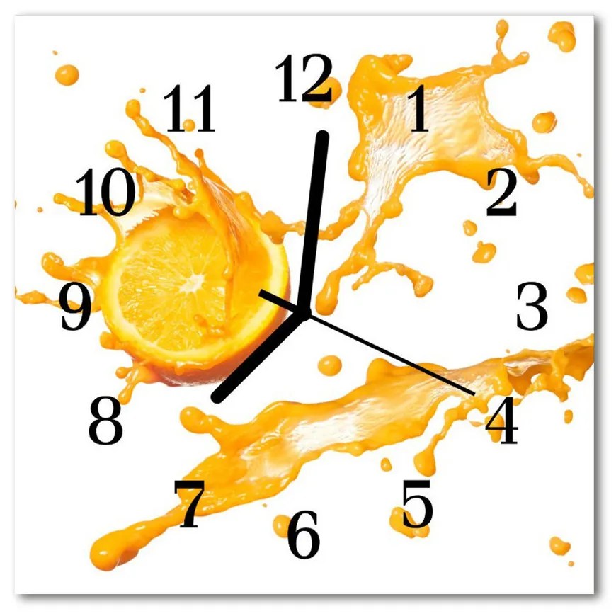 Nástenné skleněné hodiny Pomerančový džus 30x30 cm