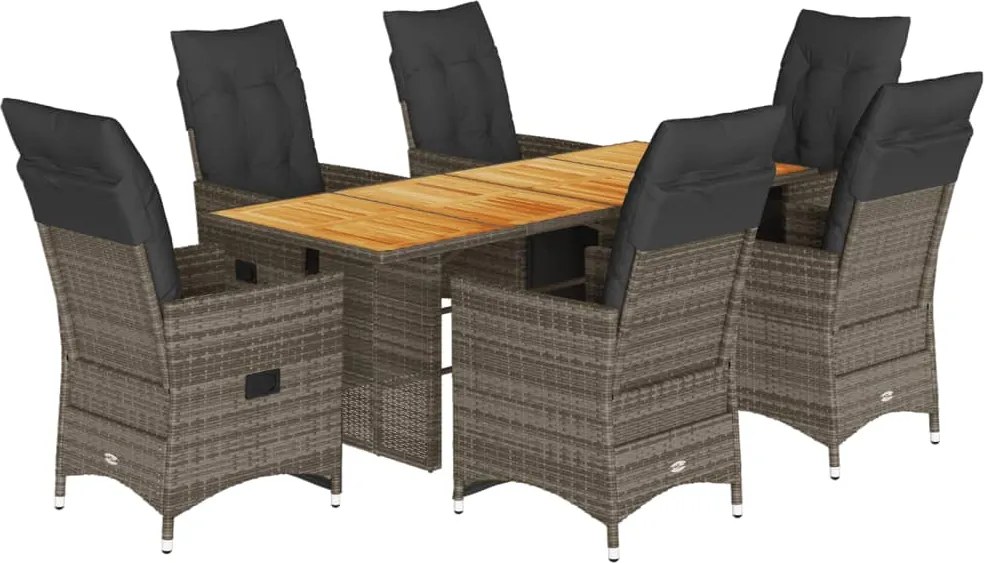 7dílný zahradní bistro set s poduškami šedý polyratan 3276891