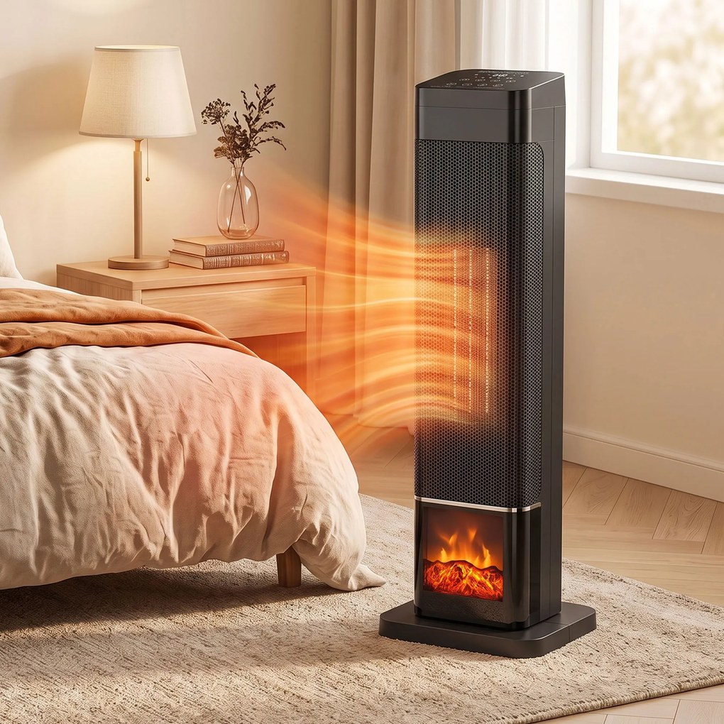 HOMCOM keramický teplovzdušný ventilátor s efektem plamene, 2000 W