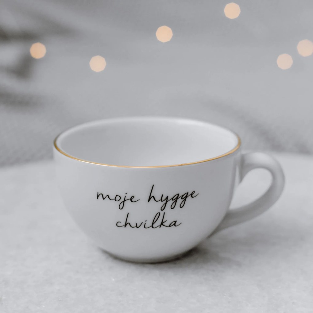 Bella Rose Porcelánový hrnek Moje hygge chvilka 300 ml, bílá barva, zlatá barva, porcelán