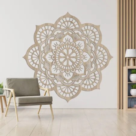 Dřevěný nástěnný obraz mandala s motivem lotosového květu | SENTOP HDF0204