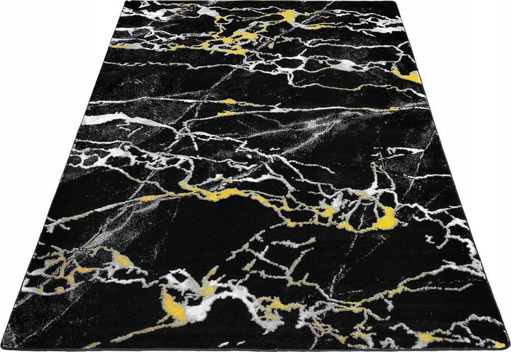 Koberec 160x220 Černý Se Zlatem Měkký Mramor Hrubý