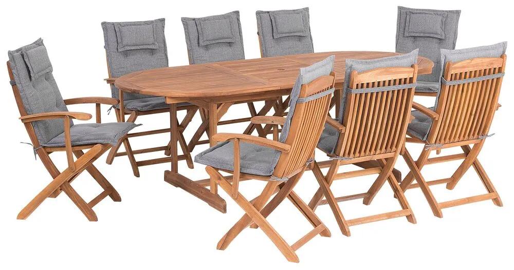 Zahradní stůl a 8 židlí s šedými polštáři MAUI Beliani