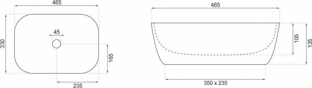 Rea Belinda Marble umyvadlo na desku, 47 x 34 cm, černá lesklá, REA-U8907