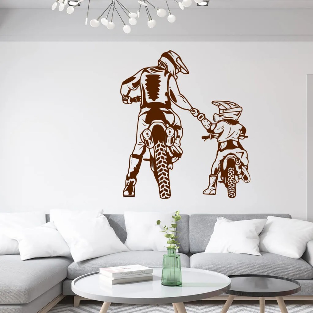 Živá Zeď Samolepka na zeď Motokros otec a syn Barva: hnědá, Velikost: 100 x 87 cm