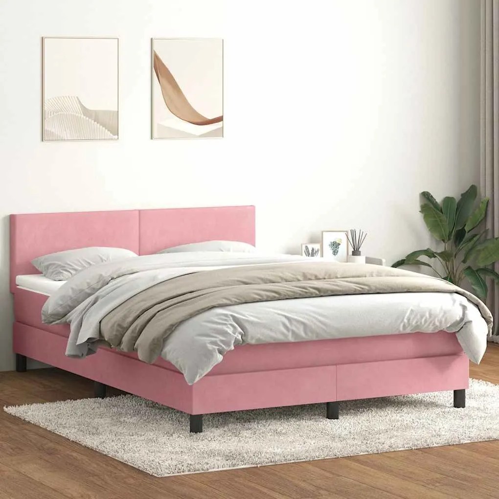 Box spring postel s matrací a LED růžová 160x210 cm samet 3316700