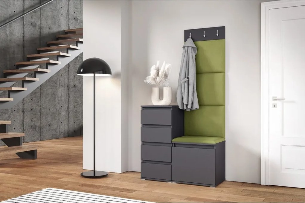 Eka Předsíňová stěna s čalouněnými panely Trinity 36 - Grafit / Olivová 2312