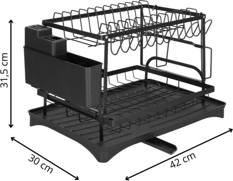 Dvoupatrový odkapávač na nádobí 42x30 cm SPRINGOS KI0157 černý