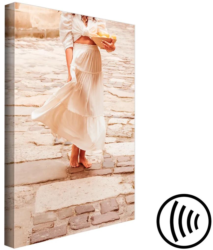 Obraz Dáma s citrony (1-dílný) - žena v bílé sukni a ovoce