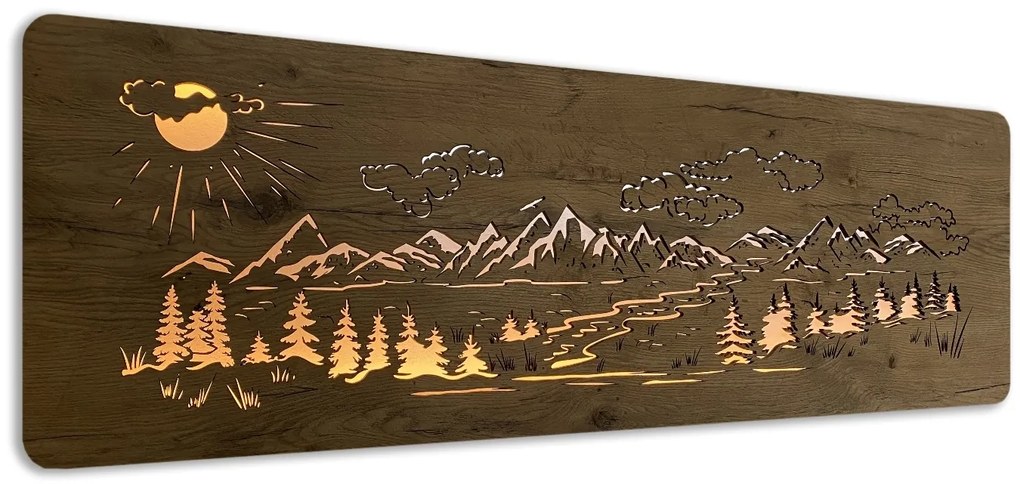 Li-Go "Hory, les" světelný obraz 230V 120x40cm provedení povrchu: dub světlý