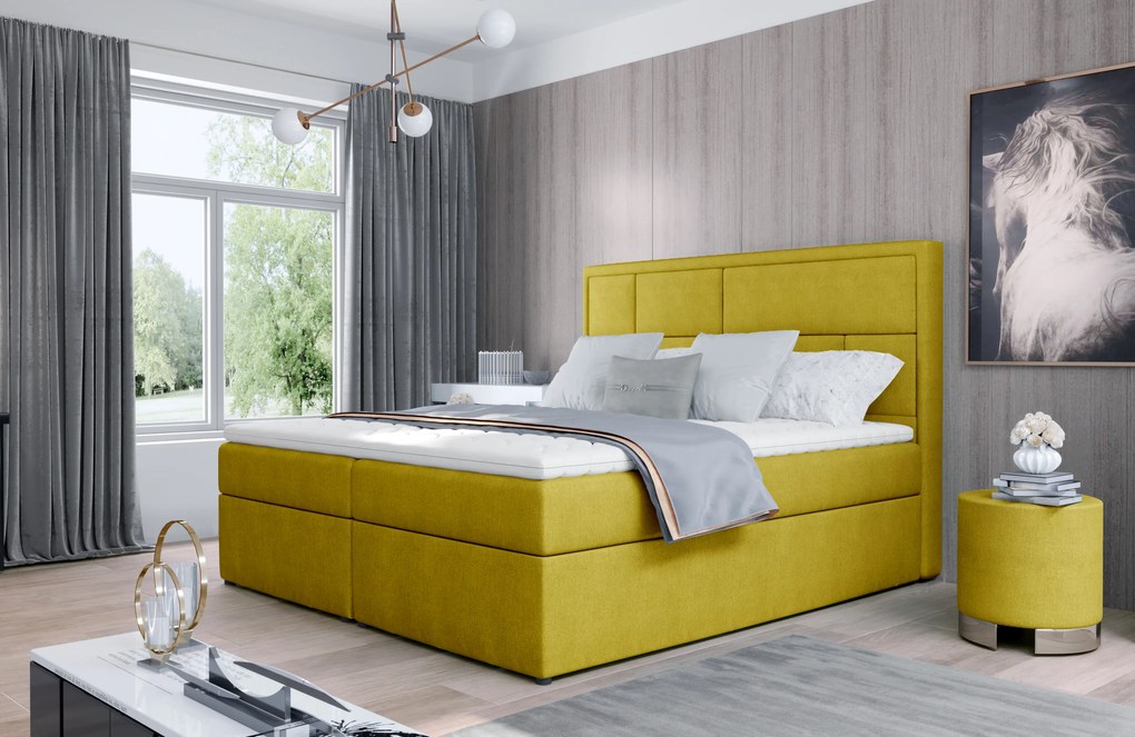 Kvalitní box spring postel Meredit 180x200, žlutá Omega